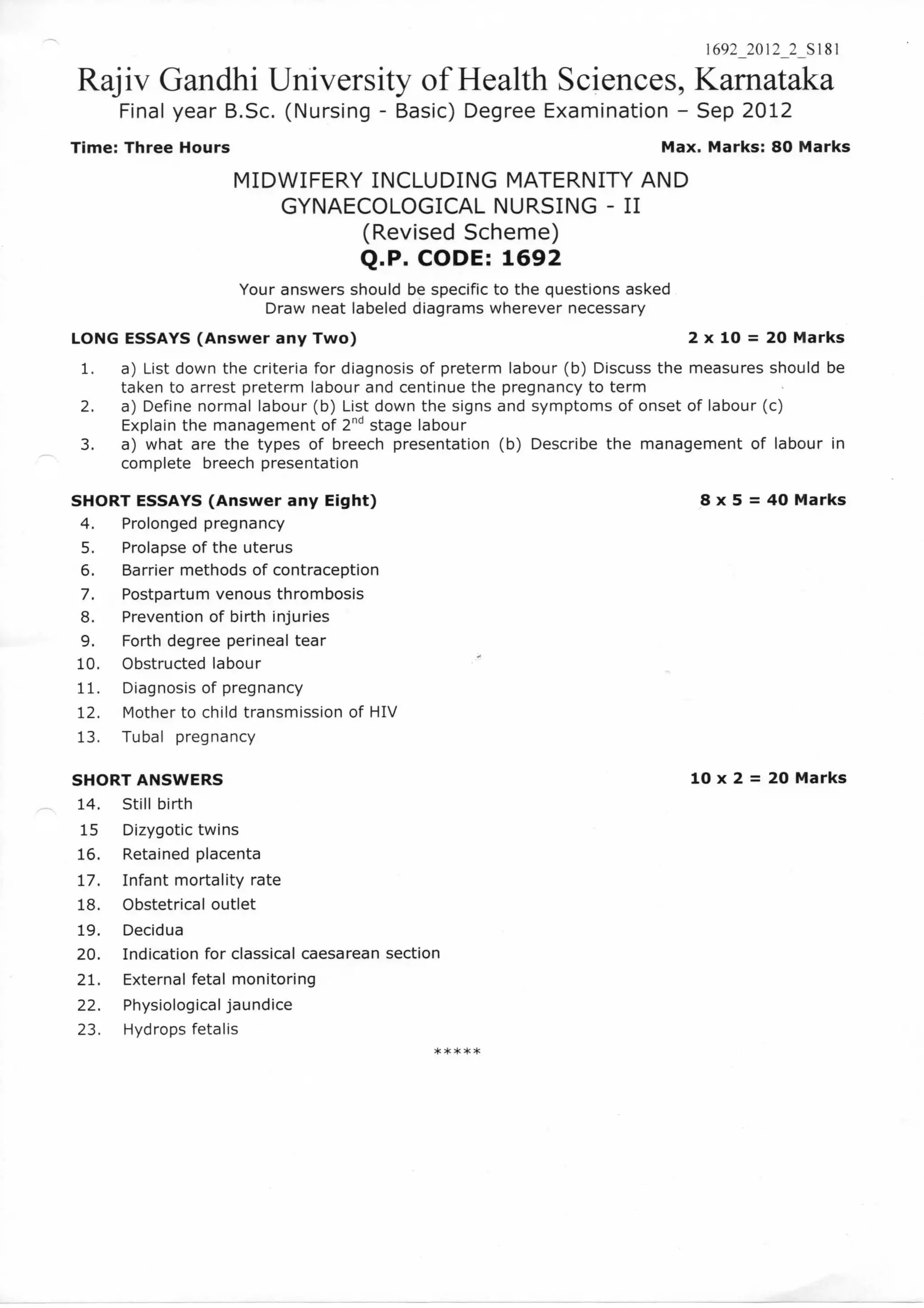 RGUHS NURSING Obg question paper | PDF