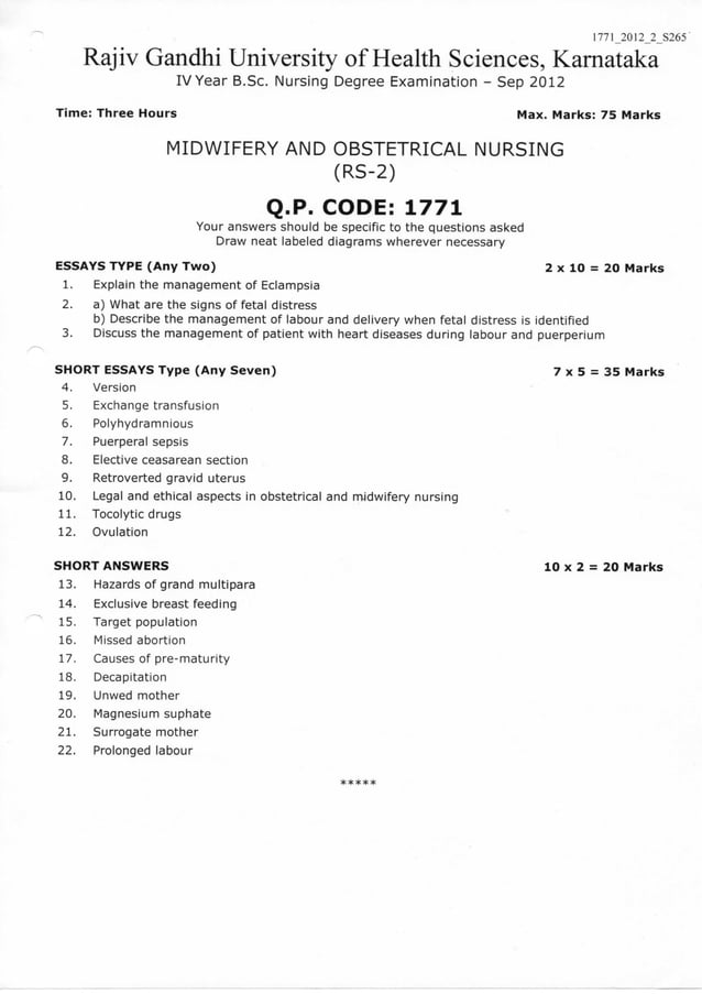 RGUHS NURSING Obg question paper | PDF | Healthcare Industry | Industries