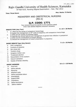 RGUHS NURSING Obg question paper | PDF