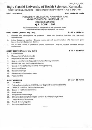 RGUHS NURSING Obg question paper | PDF