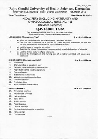 RGUHS NURSING Obg question paper | PDF