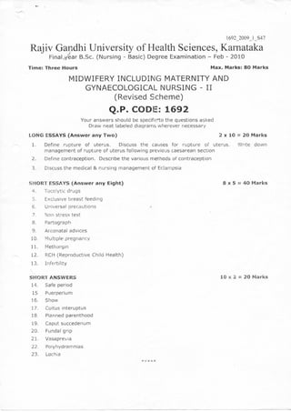 RGUHS NURSING Obg question paper | PDF