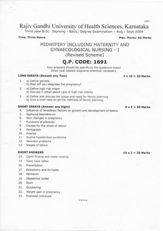 RGUHS NURSING Obg question paper | PDF