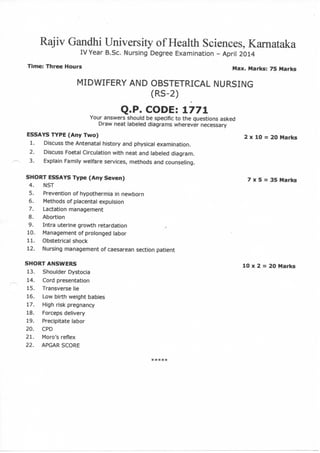 RGUHS NURSING Obg question paper | PDF