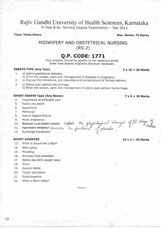 RGUHS NURSING Obg question paper | PDF