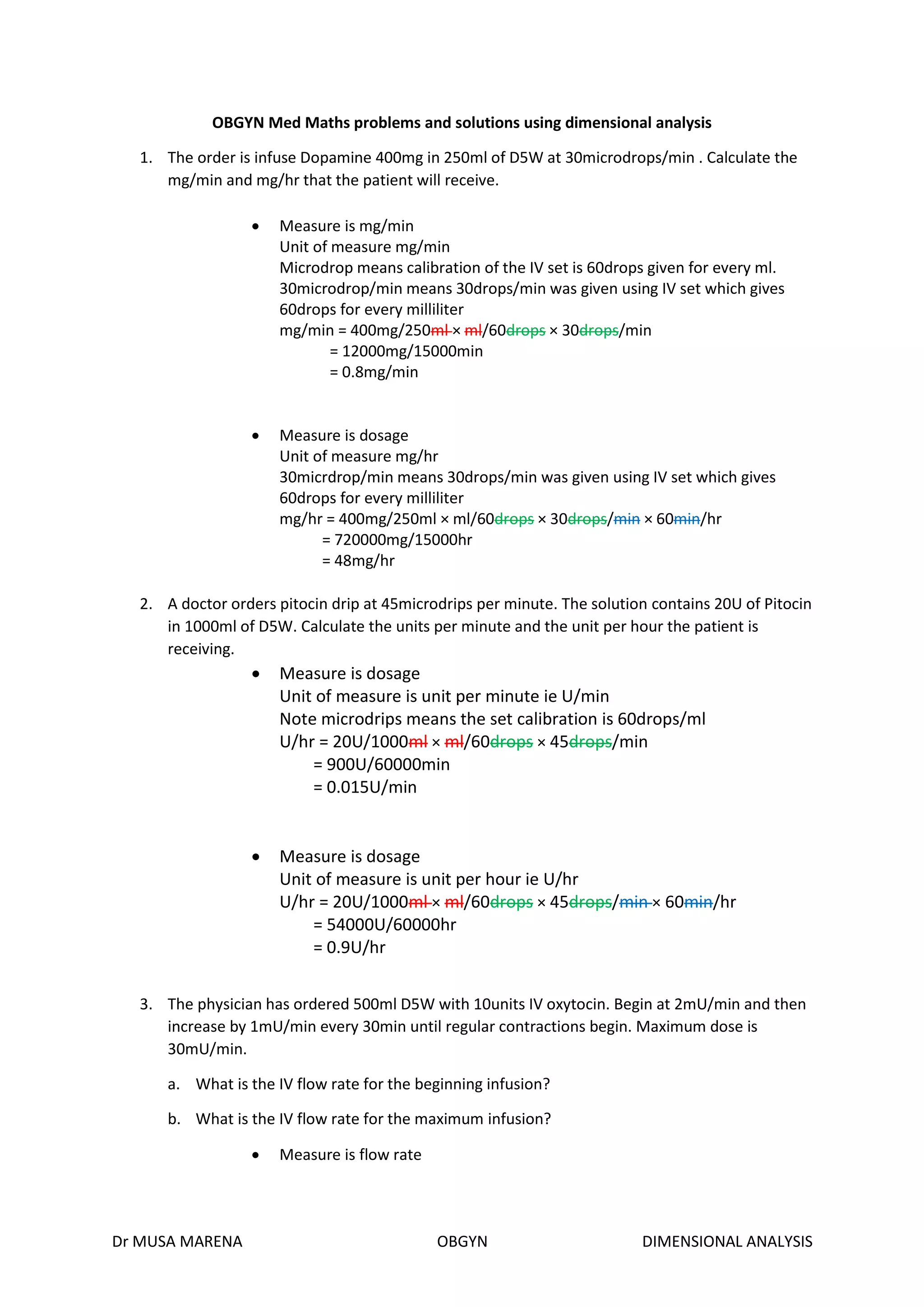 Obgyn med maths problems and solutions using dimensional analysis (2) | PDF