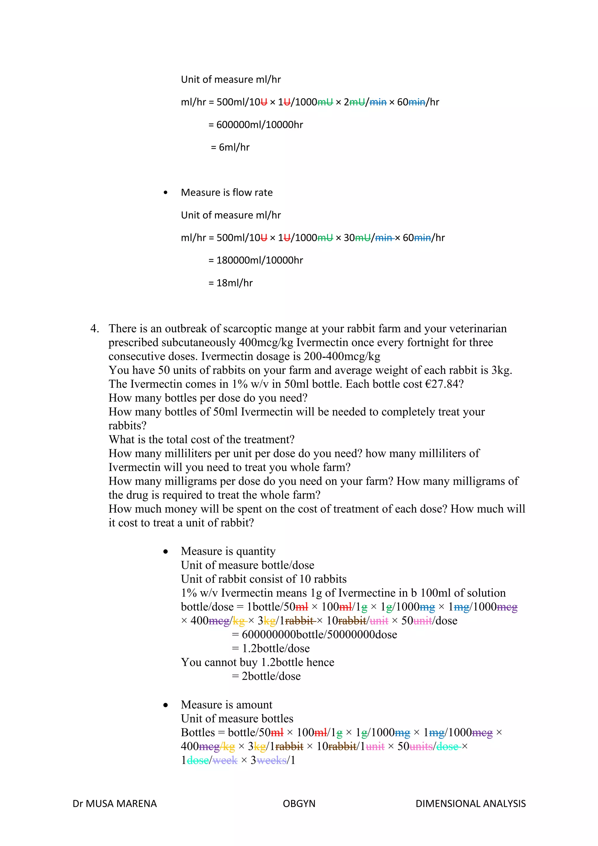 Obgyn med maths problems and solutions using dimensional analysis (2) | PDF