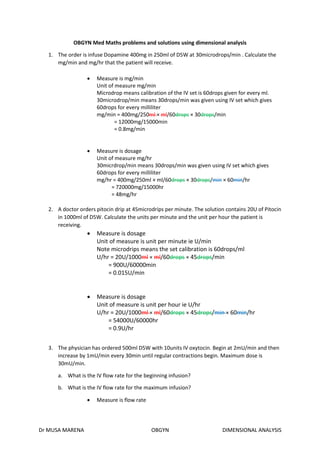 Obgyn med maths problems and solutions using dimensional analysis (2) | PDF