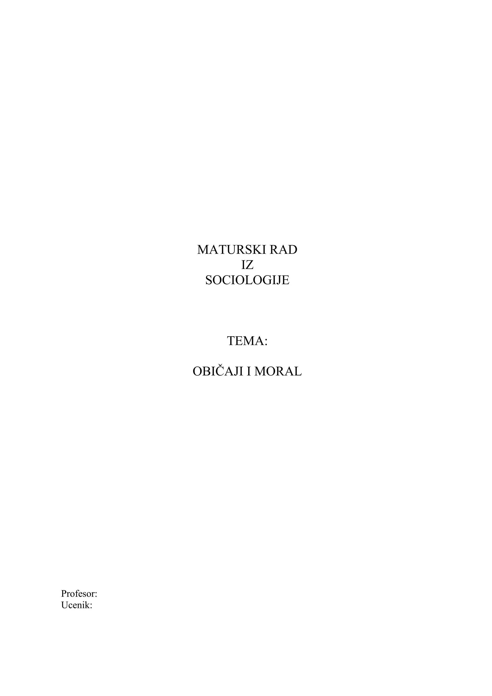 Obicaji i moral sociologija - maturski | PDF