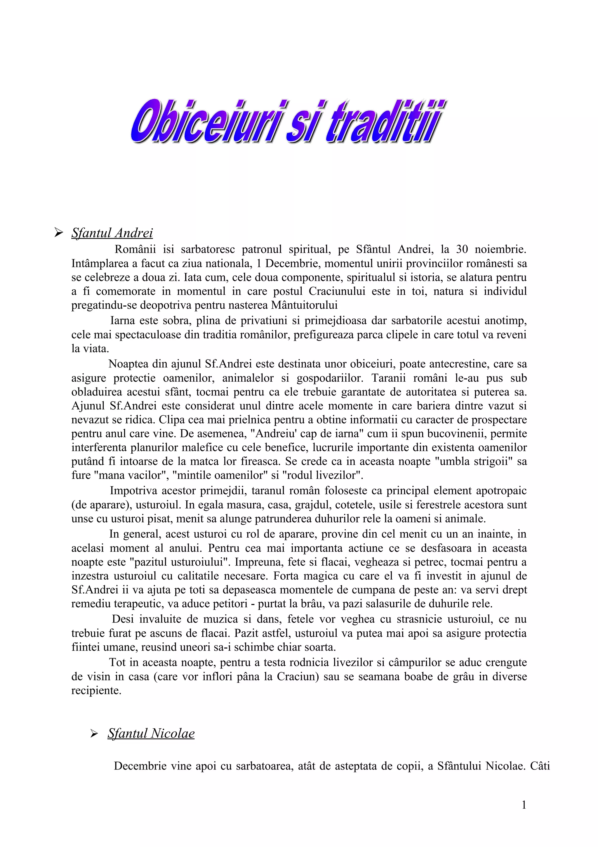 Obiceiuri si traditii in romania | DOC