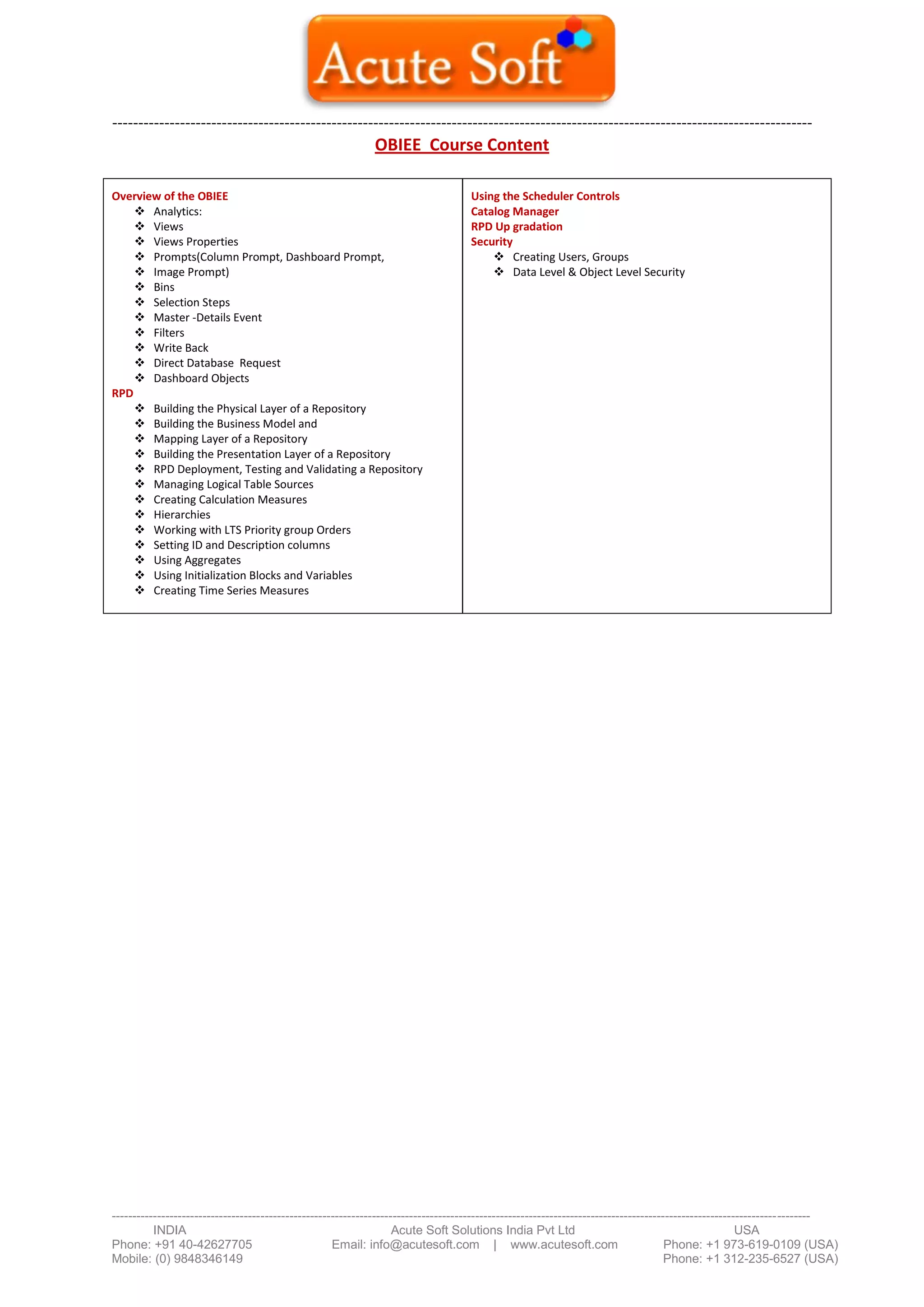 OBIEE Training Courses | Oracle Business Intelligence ... | PDF