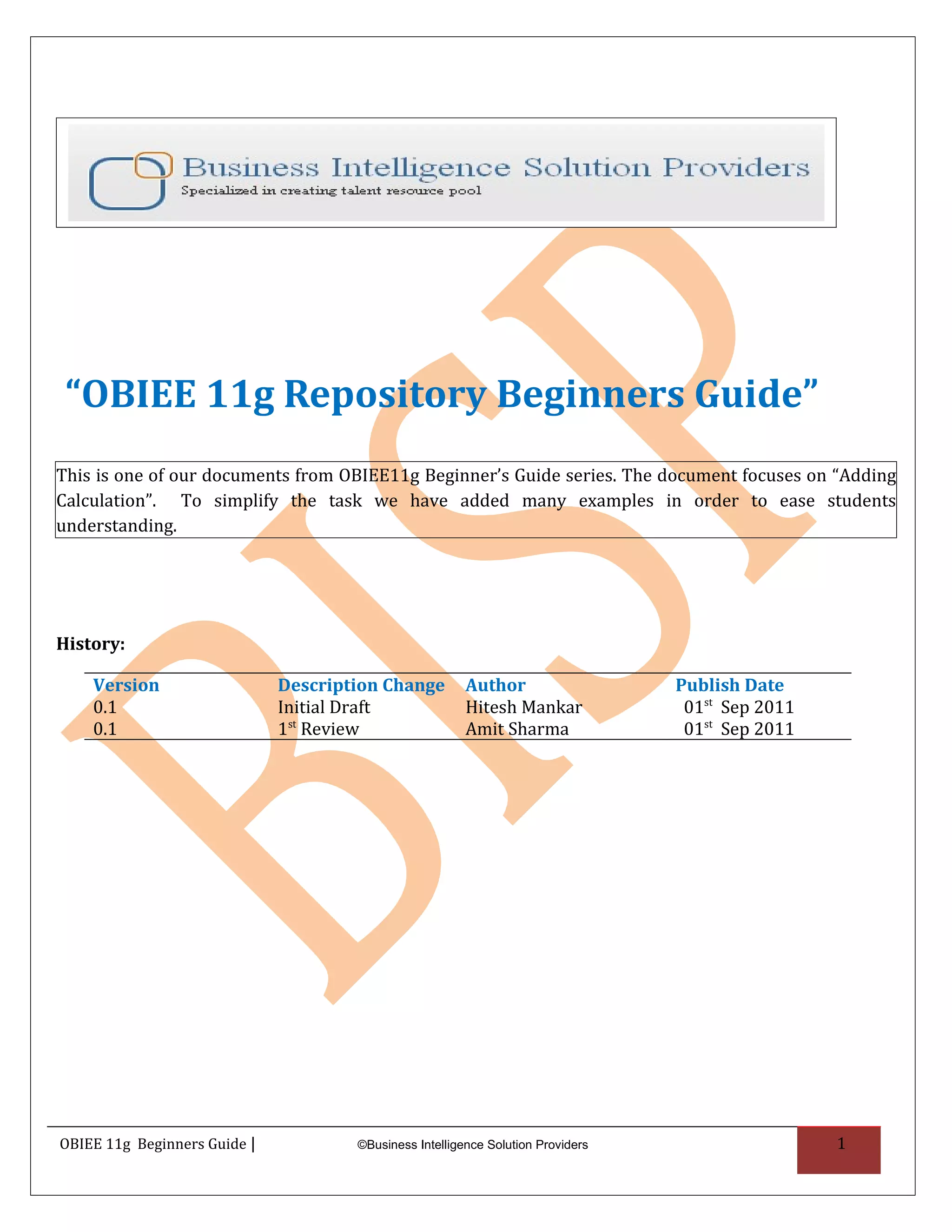 Obiee11g beginner's guide adding calculations | PDF | Databases | Computer Software and Applications