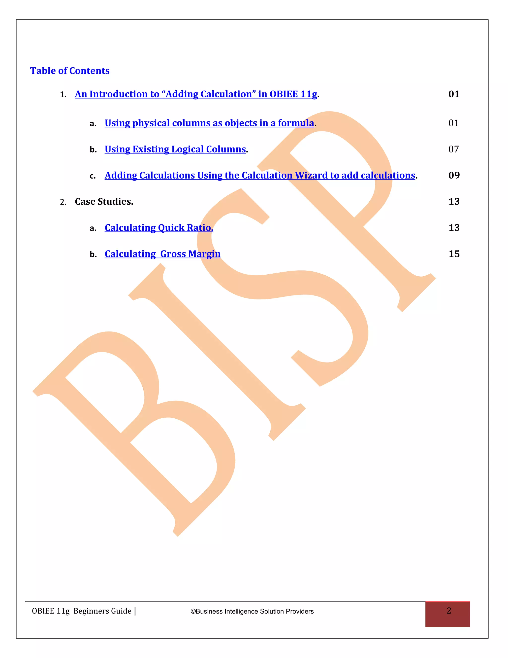 Obiee11g beginner's guide adding calculations | PDF