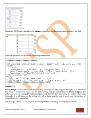 Obiee11g beginner's guide adding calculations | PDF