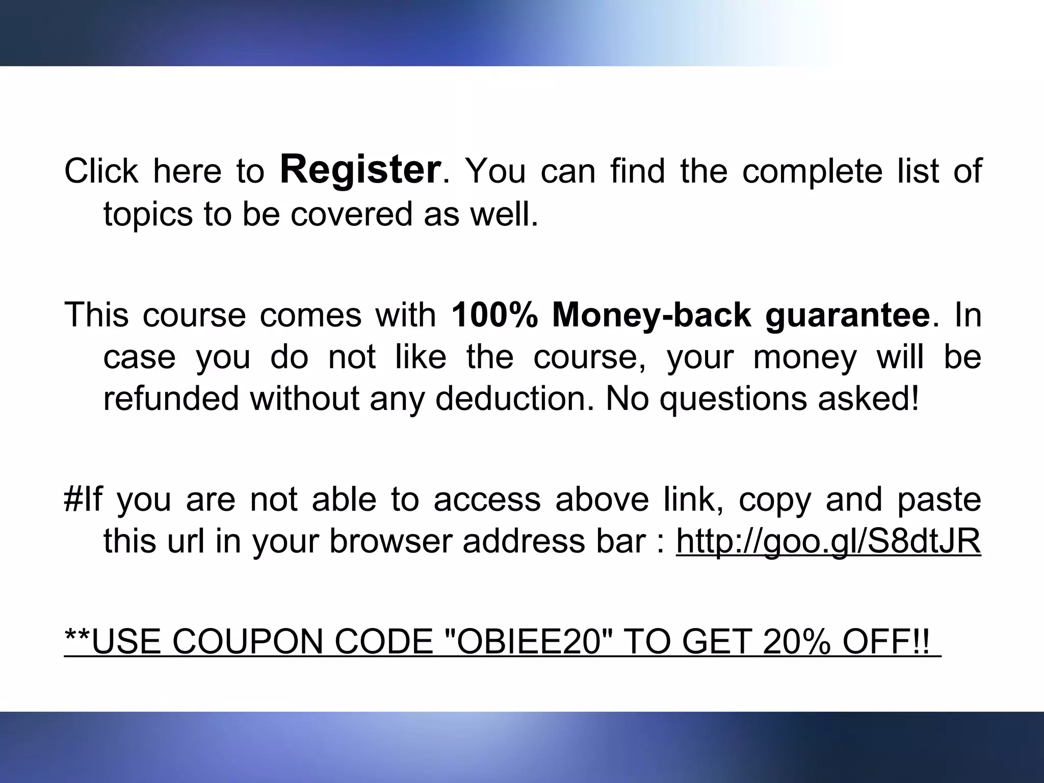 OBIEE 11G TRAINING PROGRAM | PPT | Technology & Computing