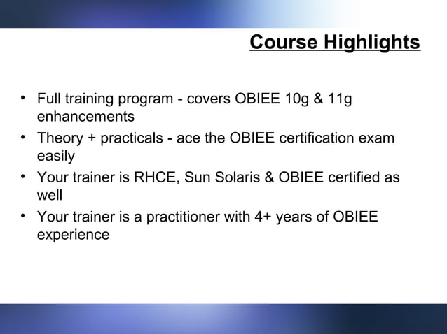 OBIEE 11G TRAINING PROGRAM | PPT