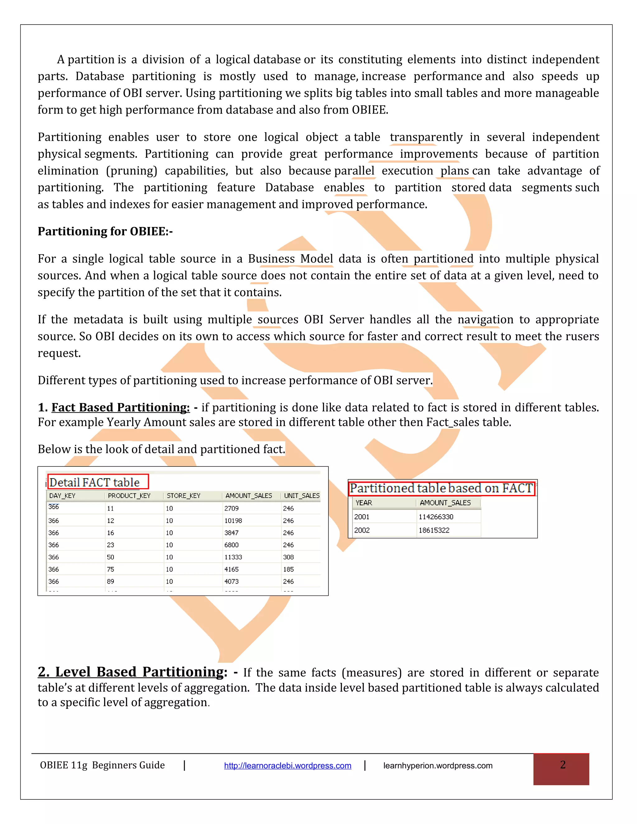 Obiee11g working with partitions | PDF