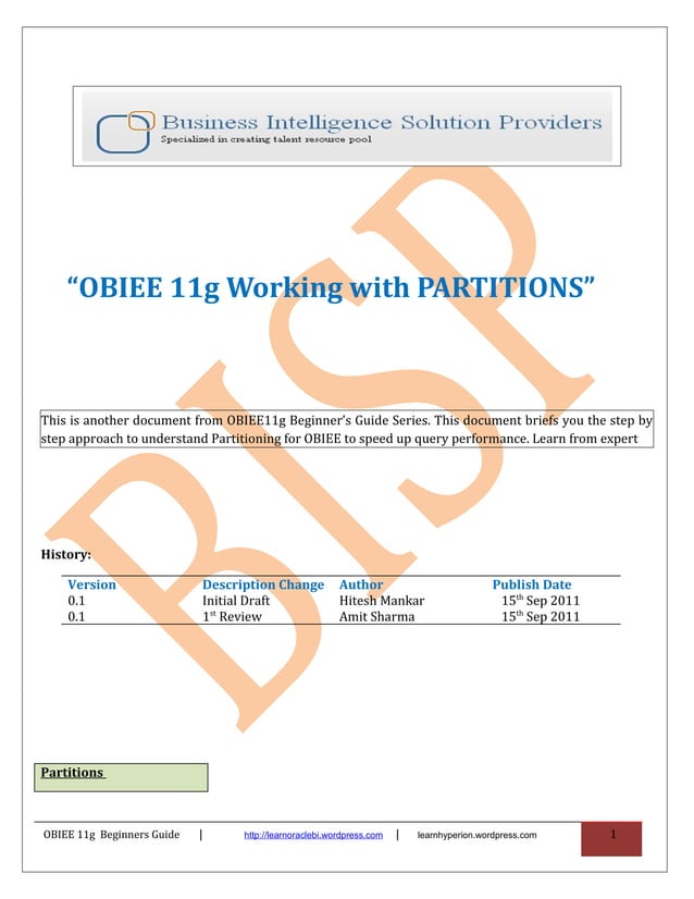 Obiee11g working with partitions | PDF