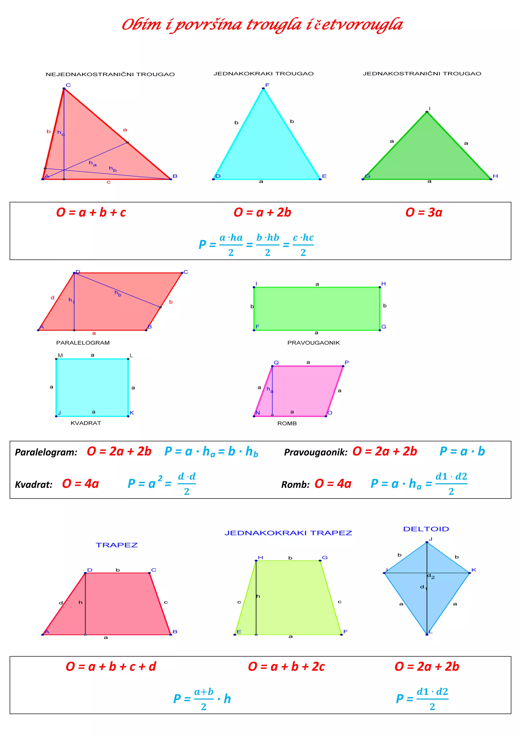 Ana Kljajevic-Obim i povrsina trougla i četvorougla | PDF
