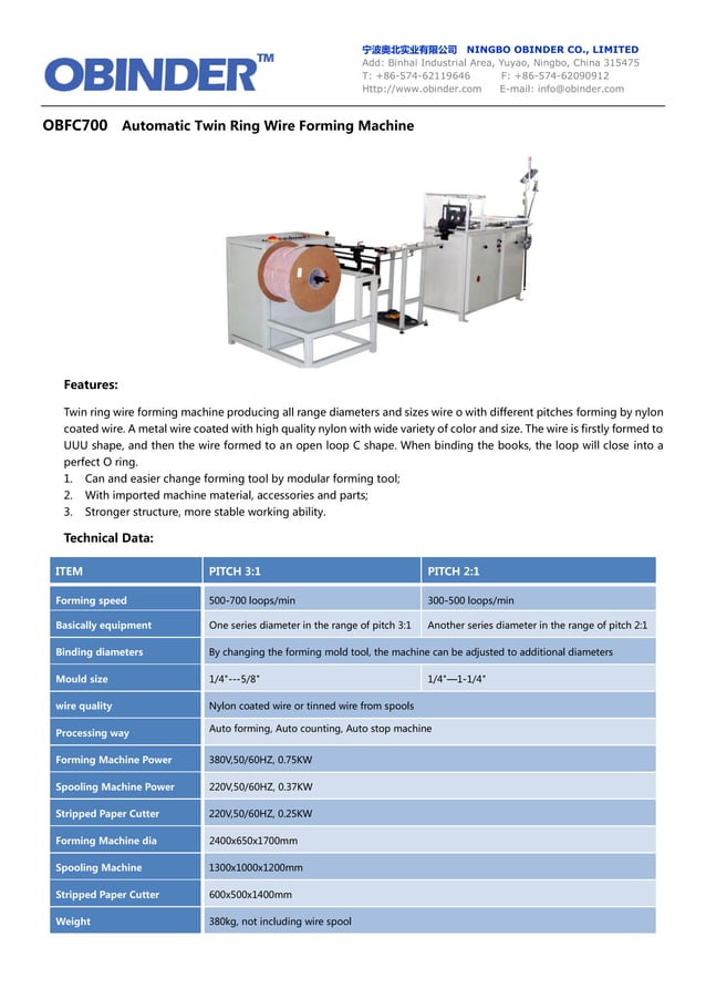 Obinder OBFC700 twin ring wire forming machine | PDF