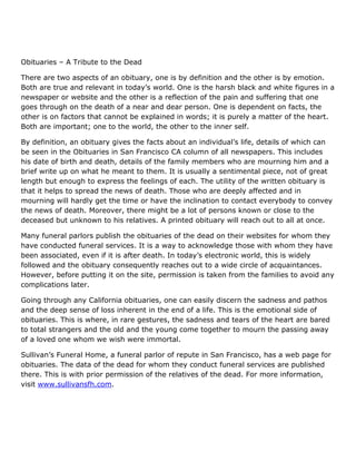 Obituaries – a tribute to the dead | DOCX