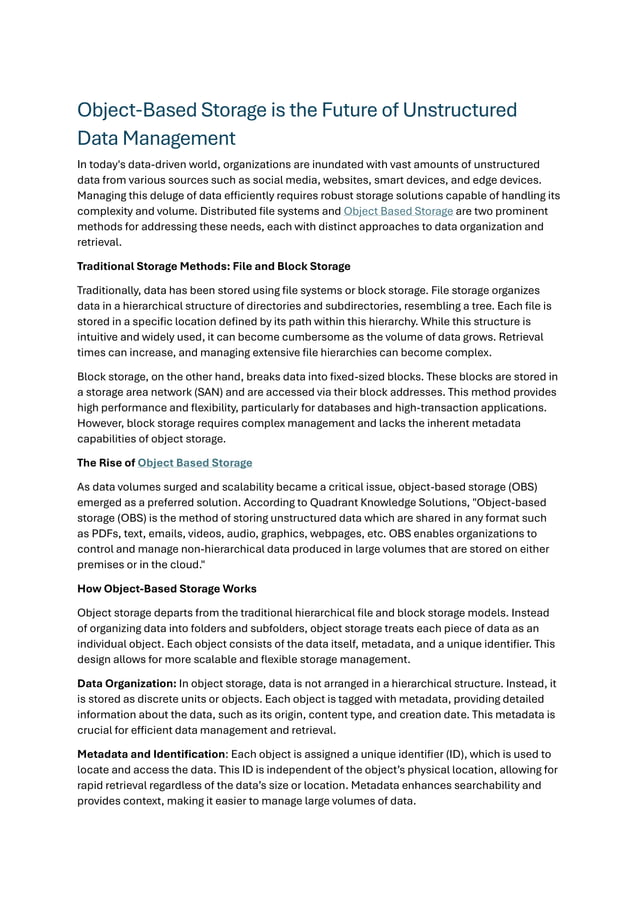 Object-Based Storage is the Future of Unstructured Data Management | PDF