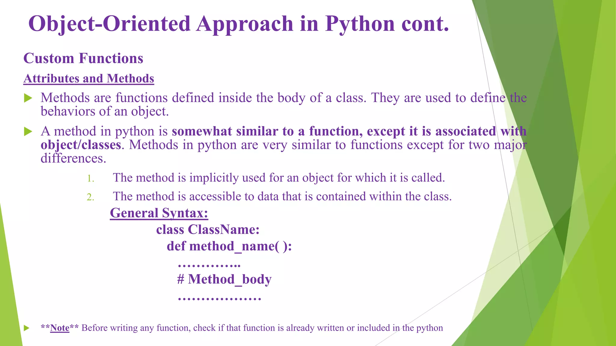 Object Oriented Approach In Python Programming Ppt