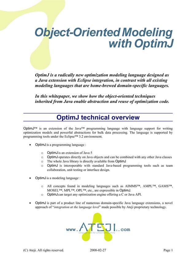 Object-oriented Modeling with OptimJ | PDF