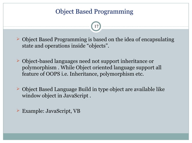 Object Oriented Vs Object Based Programming Ppt 7474