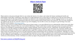 Object Analysis Paper | PDF | Programming Languages | Computing