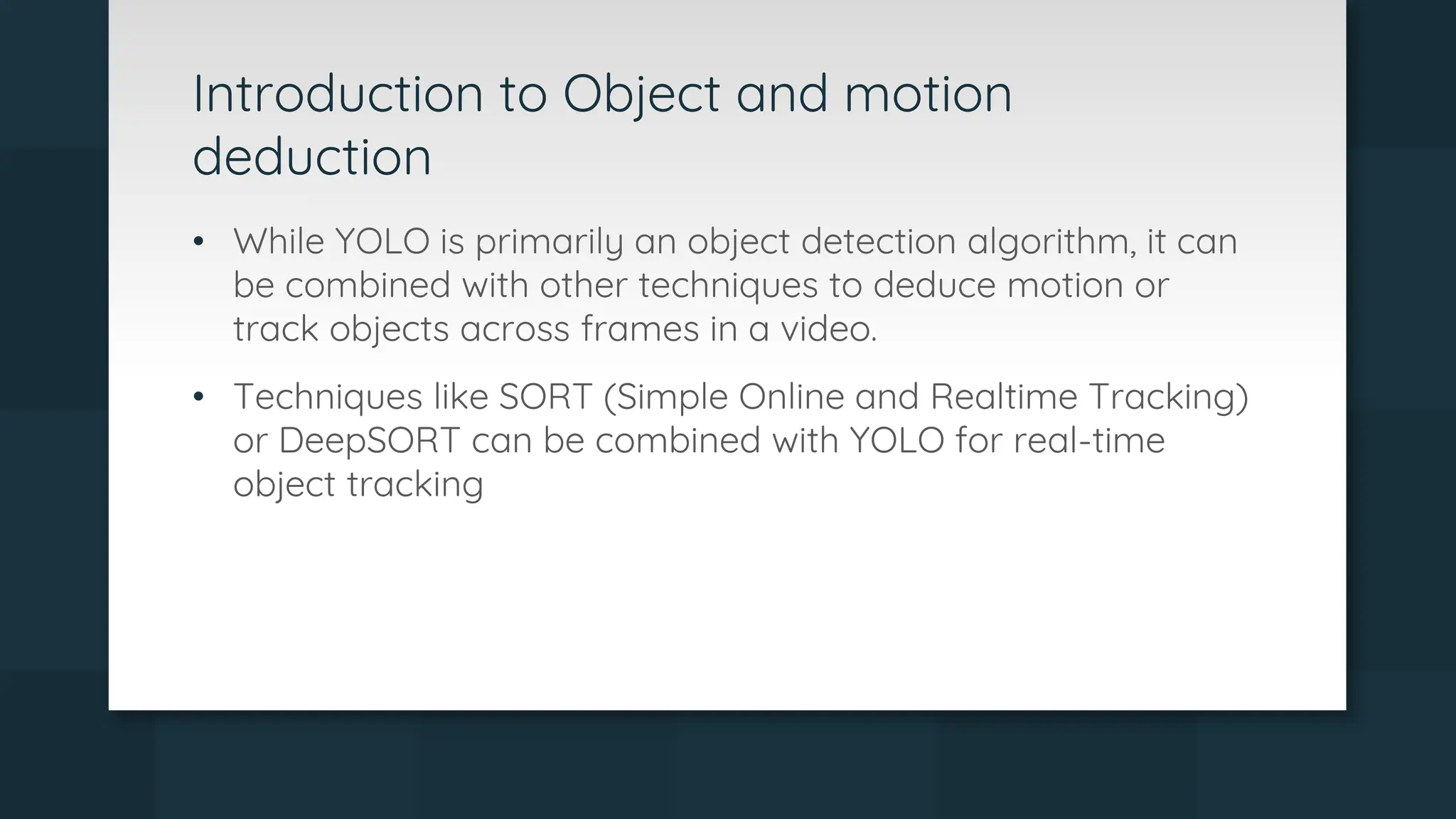 OBJECT AND MOTION DEDUCTION SYSTEM USING YOLO IN DEEP LEARNING.pptx | Operating Systems ...