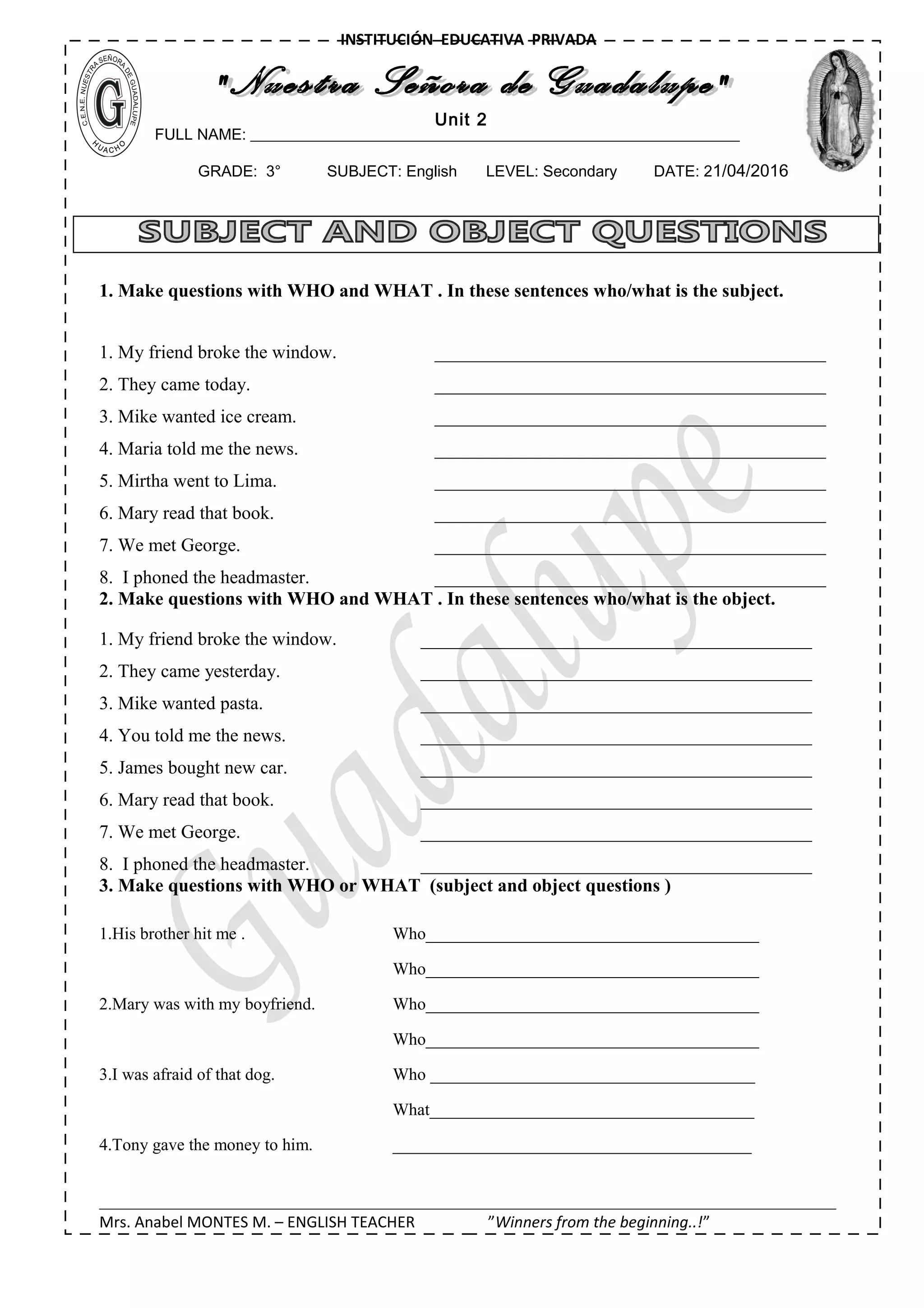 Object and subject questions | PDF