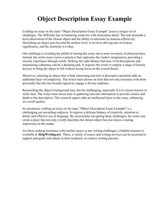 Object Description Essay Example | PDF