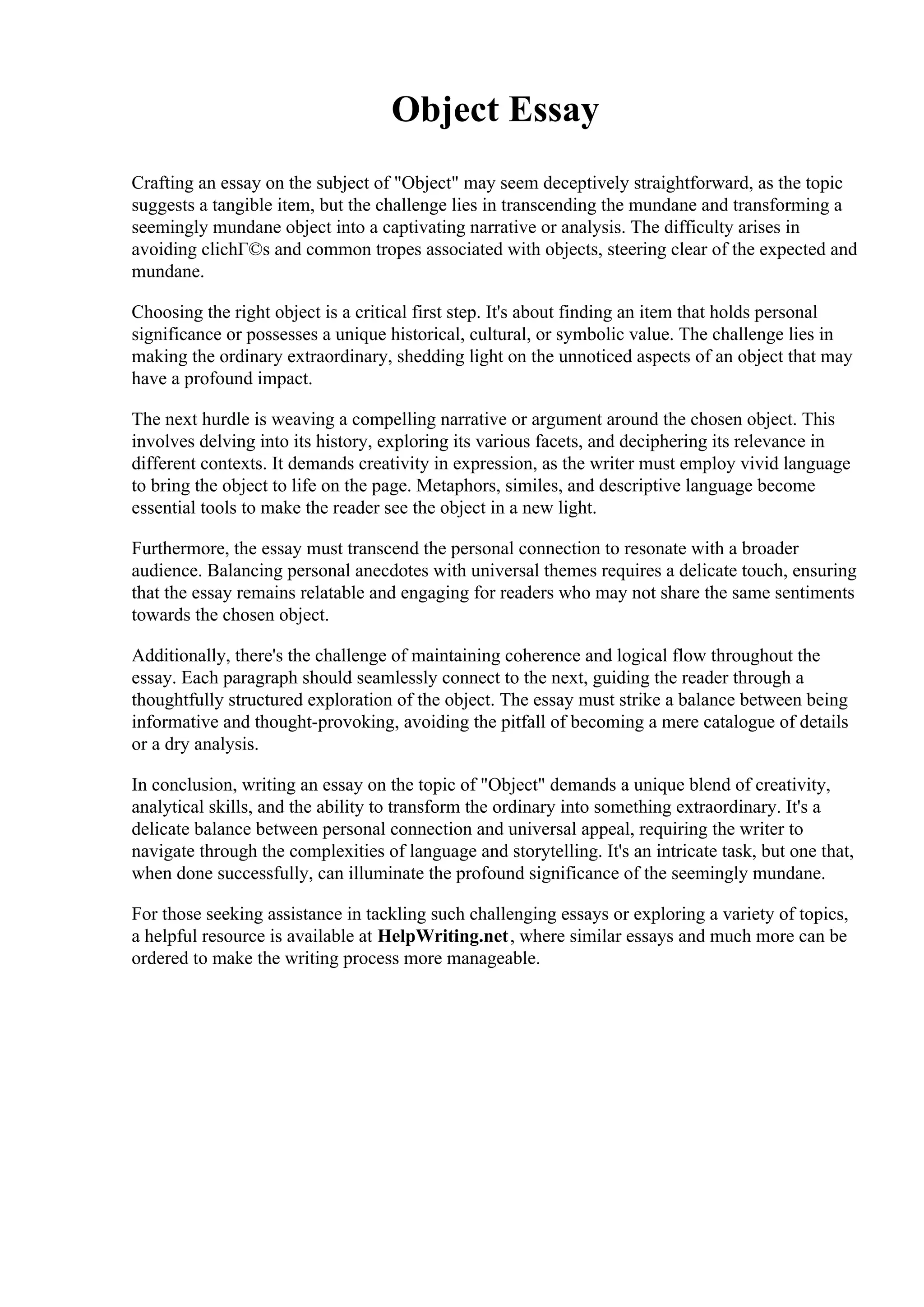 Object Essay pdf Object Essay pdf