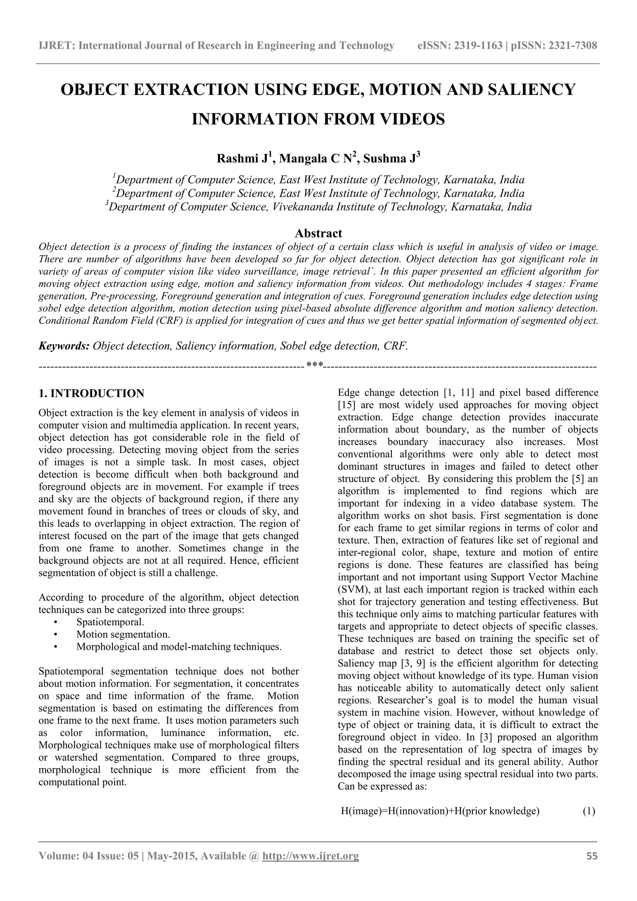 Object Extraction Using Edge Motion And Saliency Information From