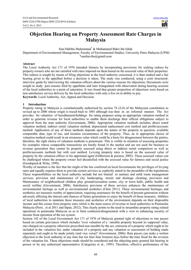 Objection hearing on property assessment rate charges in malaysia | PDF