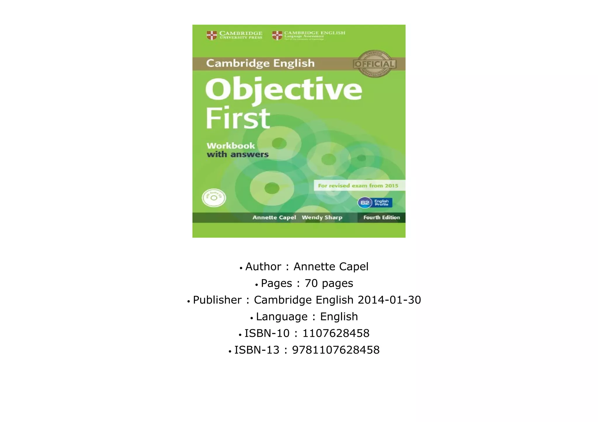 Objective First Workbook with Answers with Audio CD by Annette Capel | PDF