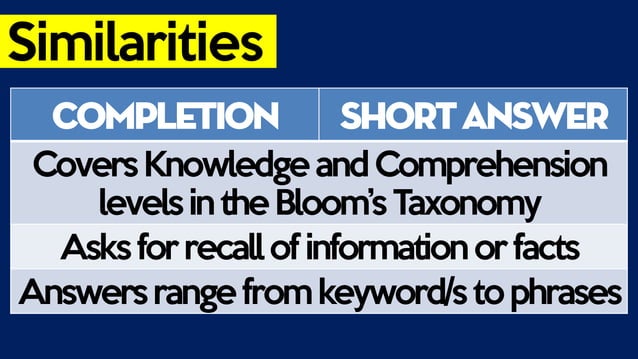 Objective Type Tests: Completion and Short - Answer Items | PDF