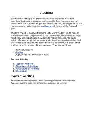Objectives of Auditing Features of Auditing | DOCX