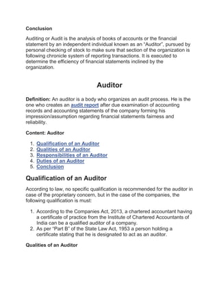 Objectives of Auditing Features of Auditing | DOCX