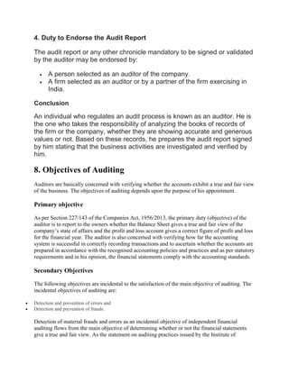 Objectives of Auditing Features of Auditing | DOCX