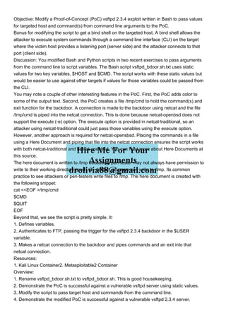 Objective Modify a ProofofConcept PoC vsftpd 234 expl.pdf