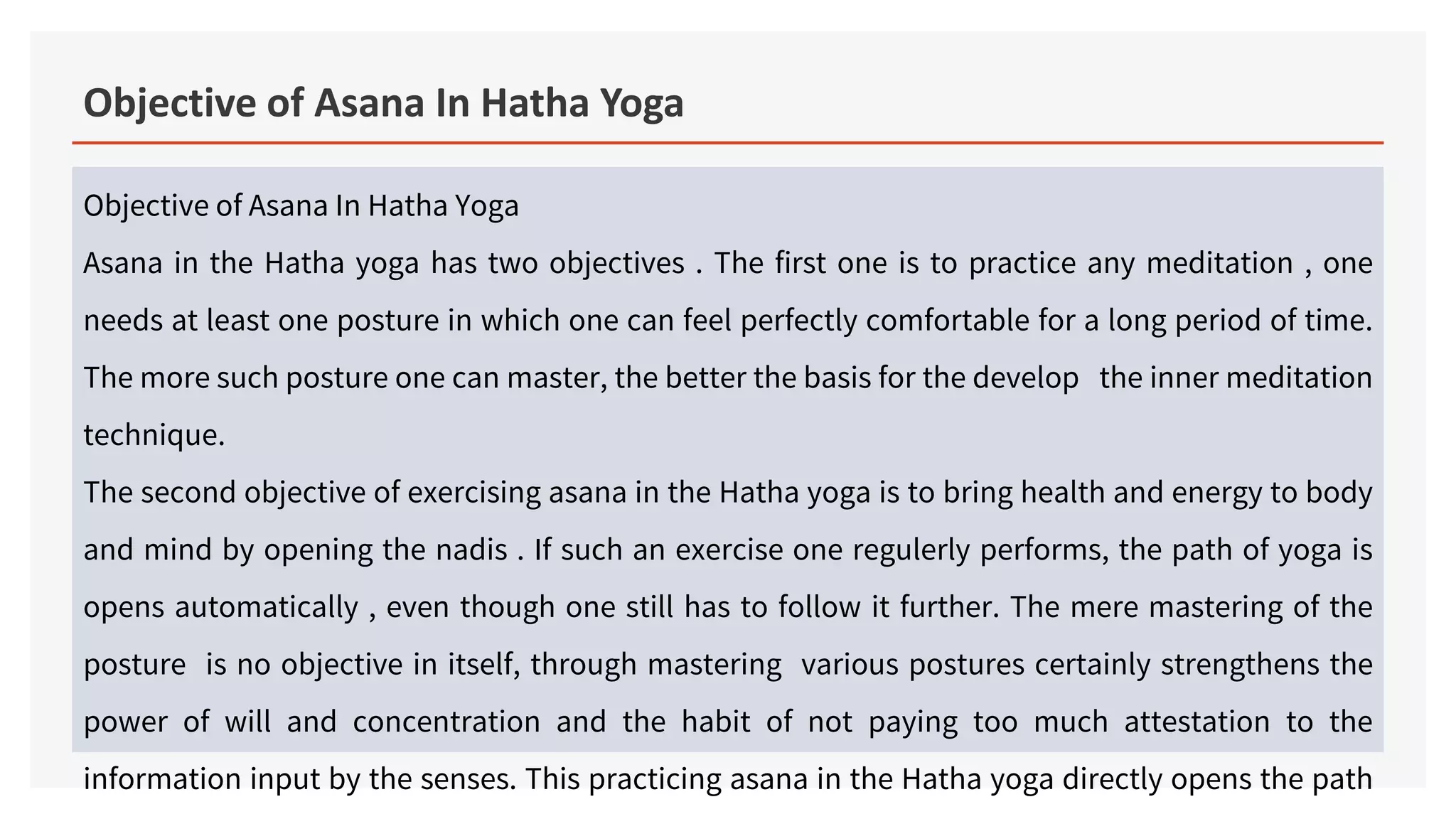 Objective of asana in hatha yoga | PDF