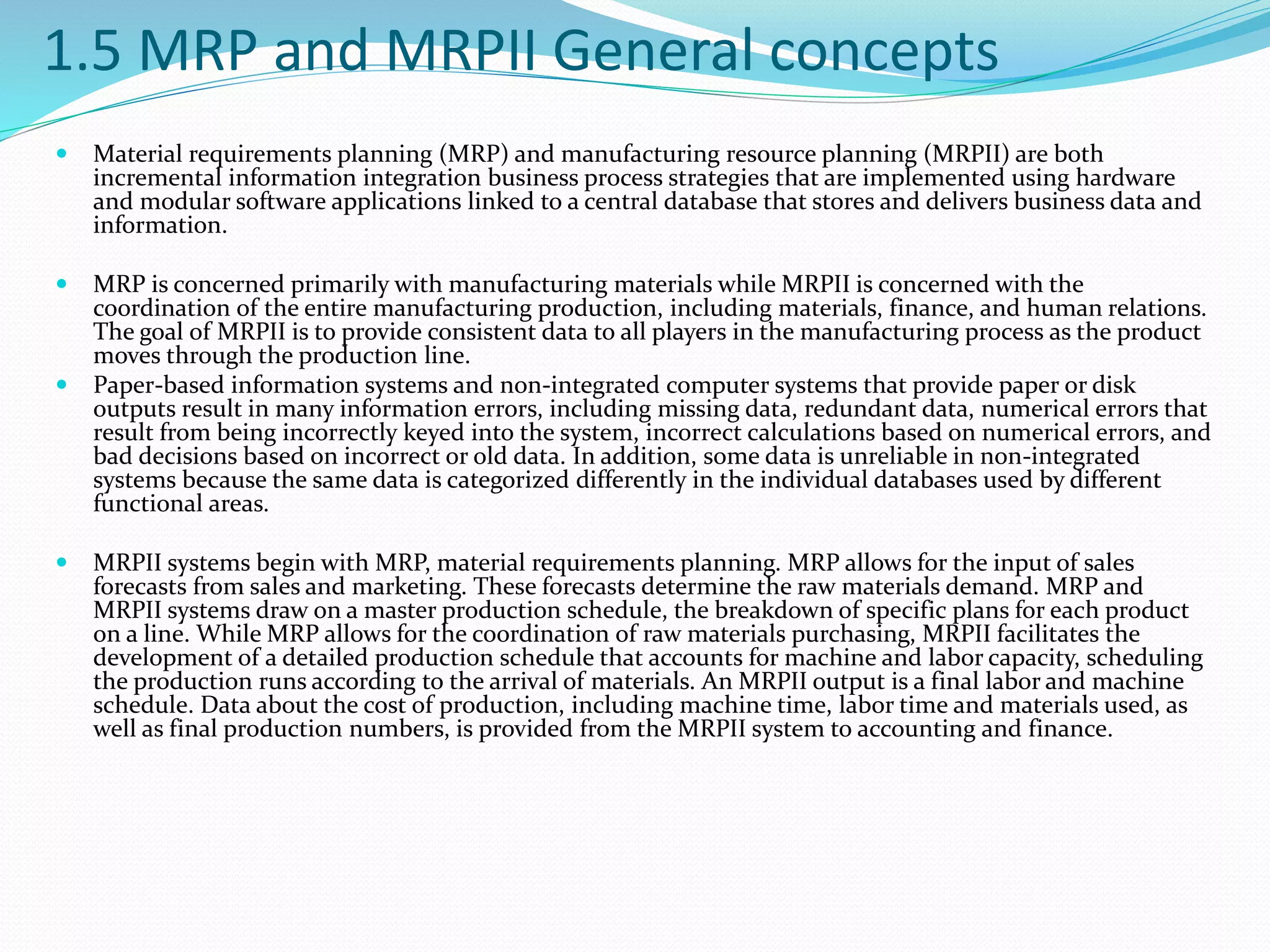 Objective of MRP and MRP II in computer study | PPT