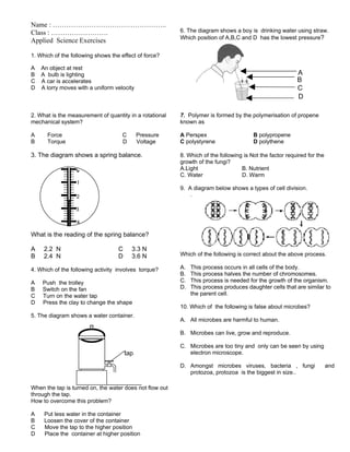 Applied Science Exercise | DOC | Biological Sciences | Science
