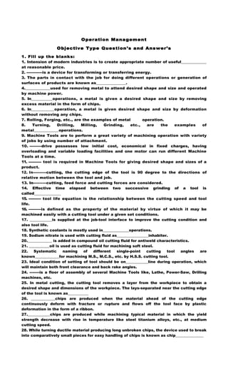 Objective questions and answers on operation management | PDF