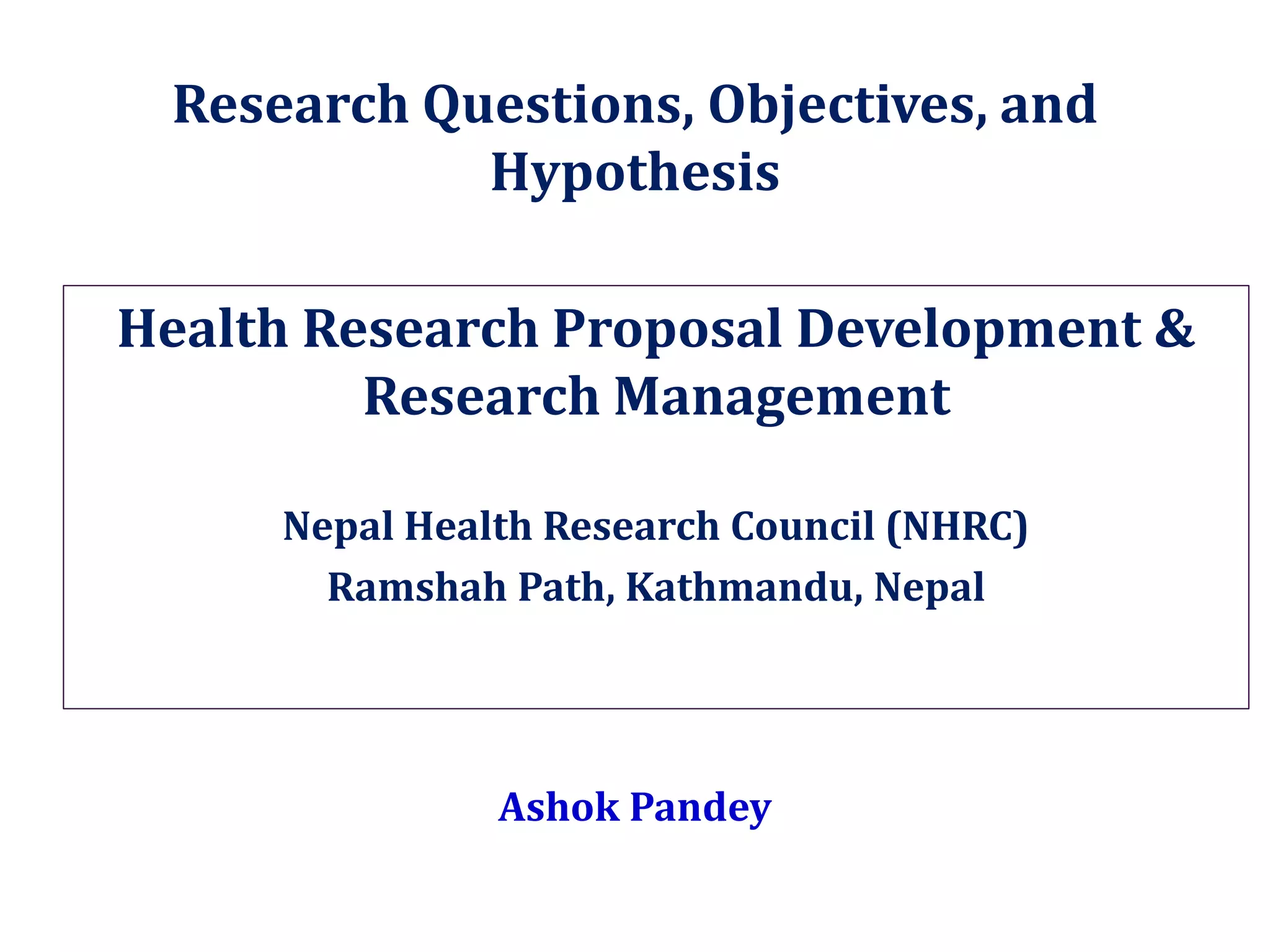 Research Questions, Objectives, and Hypothesis | PPTX