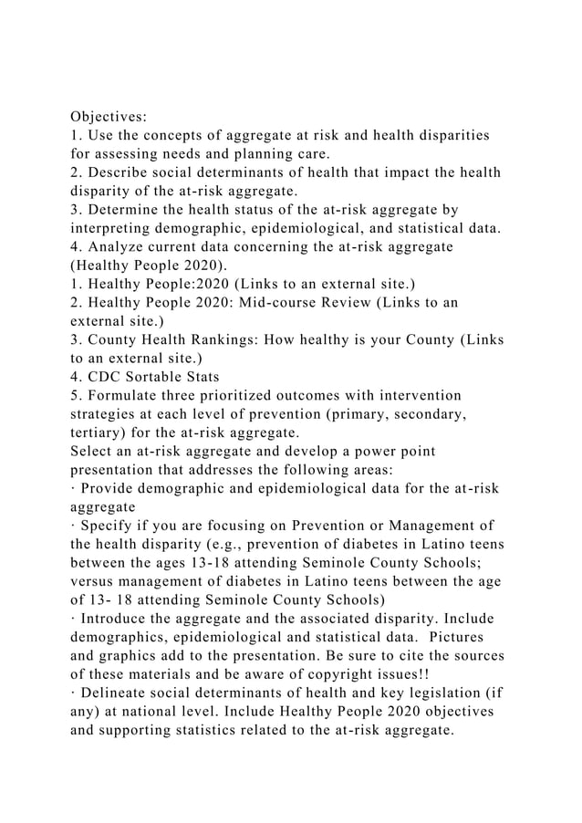 Objectives1. Use the concepts of aggregate at risk and health d.docx