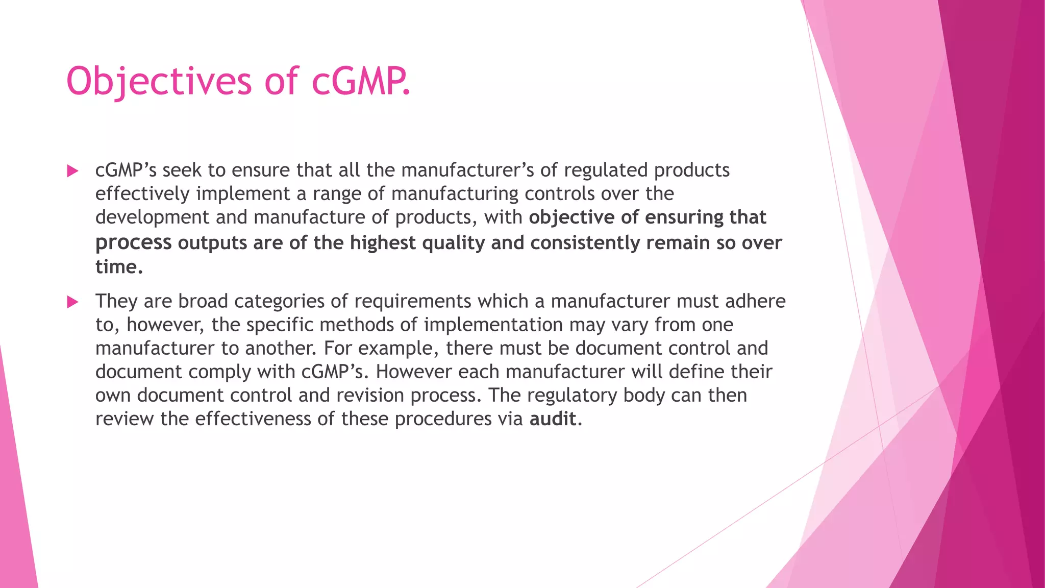 Objectives and policies of c gmp, layout of building and services | PPTX