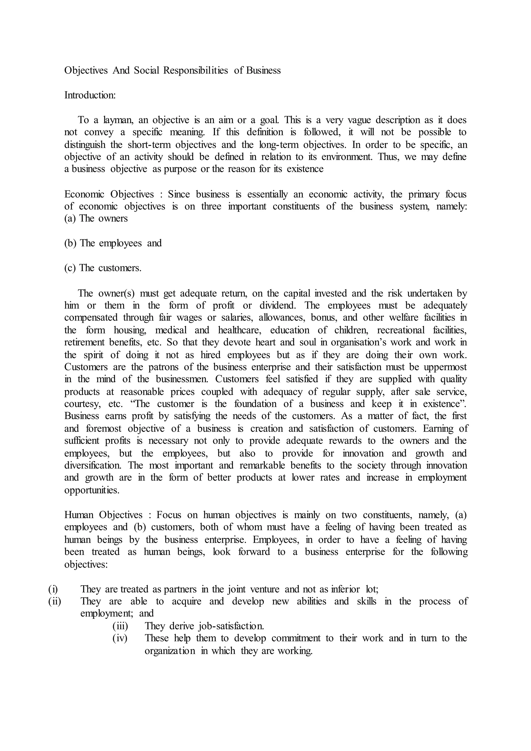 Objectives and social responsibilities of business | DOCX